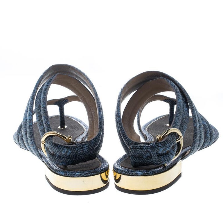 Salvatore Ferragamo Blue Lizard Embossed Leather Magritta Cross Strap ...