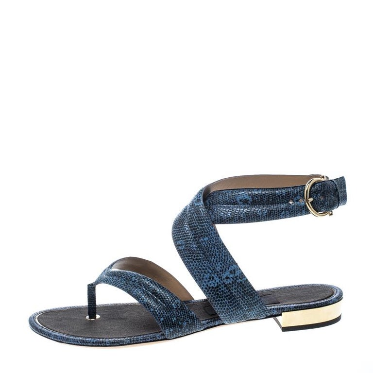 Salvatore Ferragamo Blue Lizard Embossed Leather Magritta Cross Strap ...