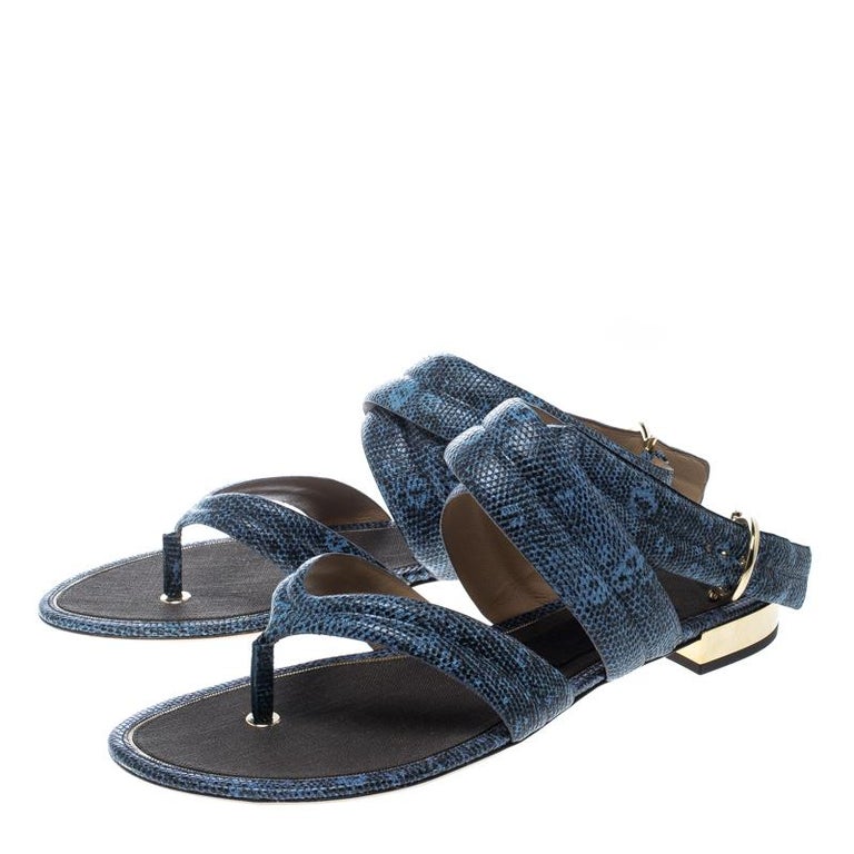 Salvatore Ferragamo Blue Lizard Embossed Leather Magritta Cross Strap ...