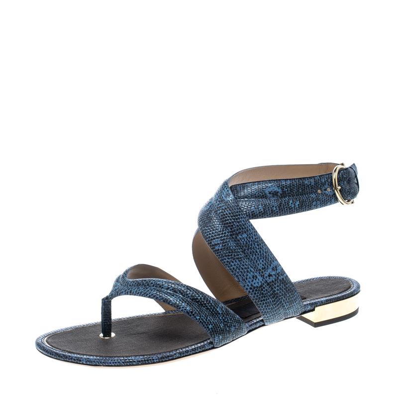 Salvatore Ferragamo Blue Lizard Embossed Leather Magritta Cross Strap ...