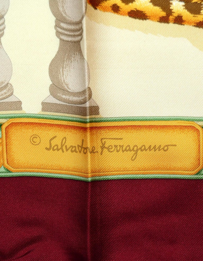 Salvatore Ferragamo Burgundy Red/Cream Leopard Silk Scarf 90cm at 1stDibs