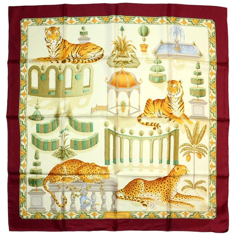 Salvatore Ferragamo Burgundy Red/Cream Leopard Silk Scarf 90cm at 1stDibs