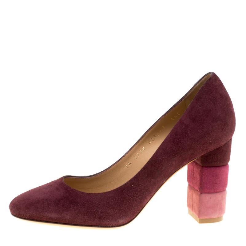 Salvatore Ferragamo Burgundy Suede Madia Block Heel Pumps Size 37 For ...