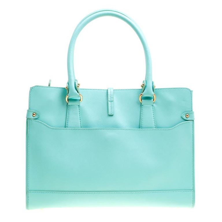 Salvatore Ferragamo Cyan Leather Small Briana Tote For Sale at 1stDibs