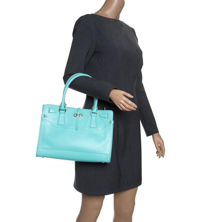 Salvatore Ferragamo Cyan Leather Small Briana Tote For Sale at 1stDibs