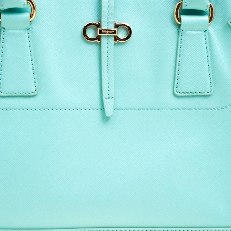 Salvatore Ferragamo Cyan Leather Small Briana Tote For Sale at 1stDibs