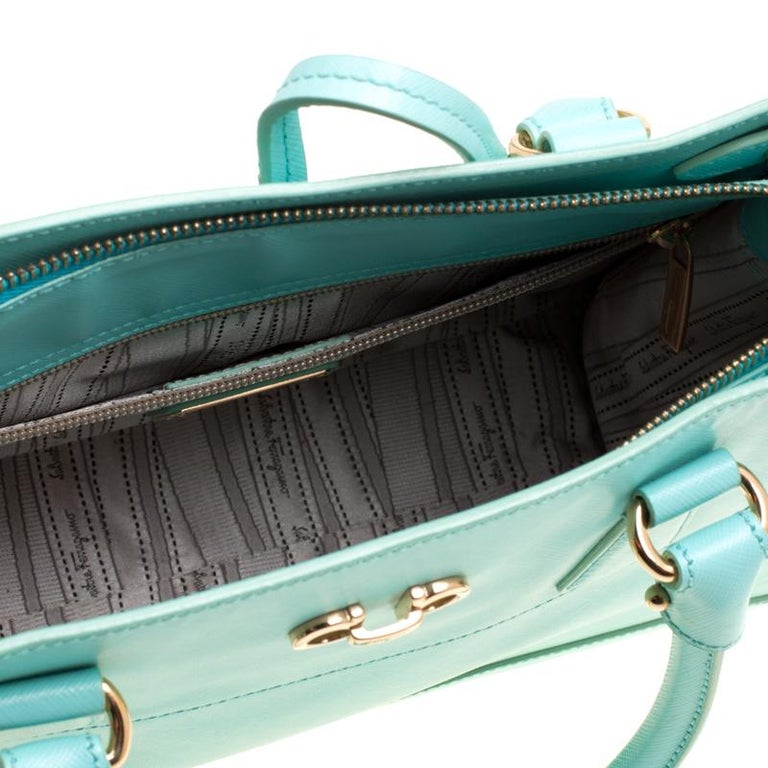 Salvatore Ferragamo Cyan Leather Small Briana Tote For Sale at 1stDibs