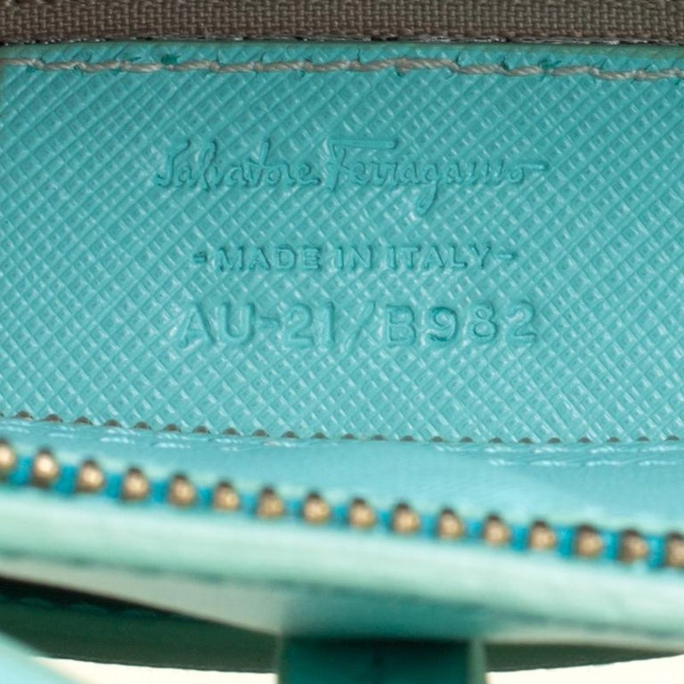 Salvatore Ferragamo Cyan Leather Small Briana Tote For Sale at 1stDibs