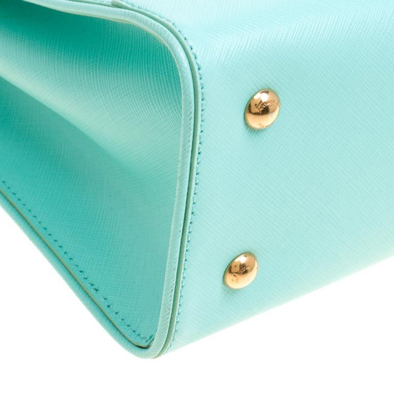 Salvatore Ferragamo Cyan Leather Small Briana Tote For Sale at 1stDibs