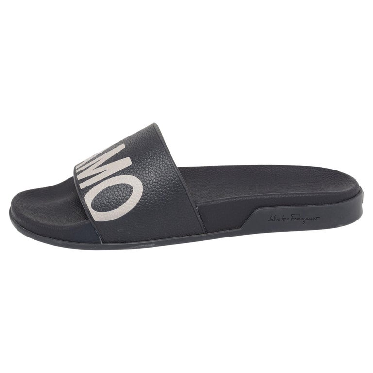 Salvatore Ferragamo Dark Blue Rubber Amos Slides Size 43 For Sale at ...
