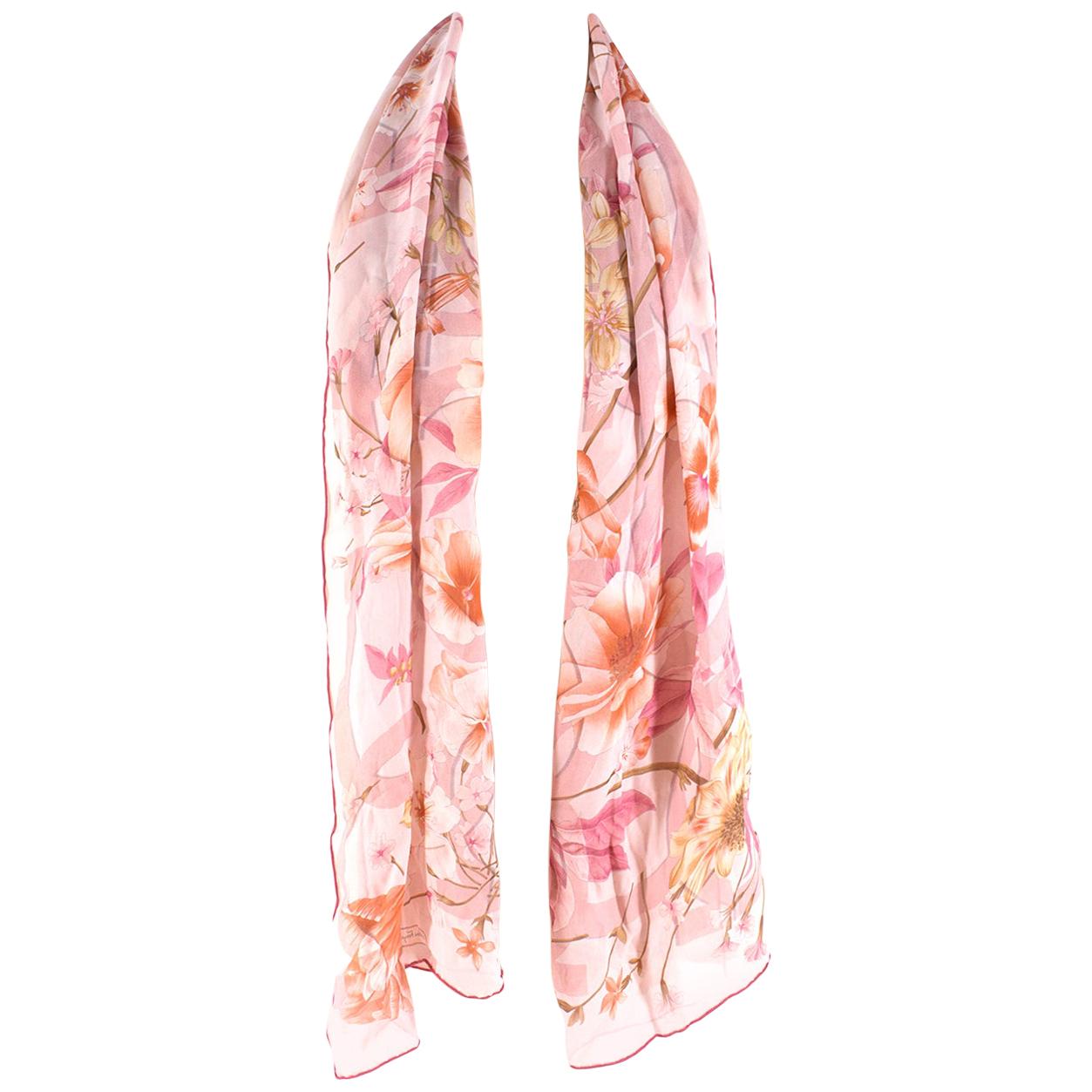Salvatore Ferragamo Floral Silk Scarf For Sale at 1stDibs