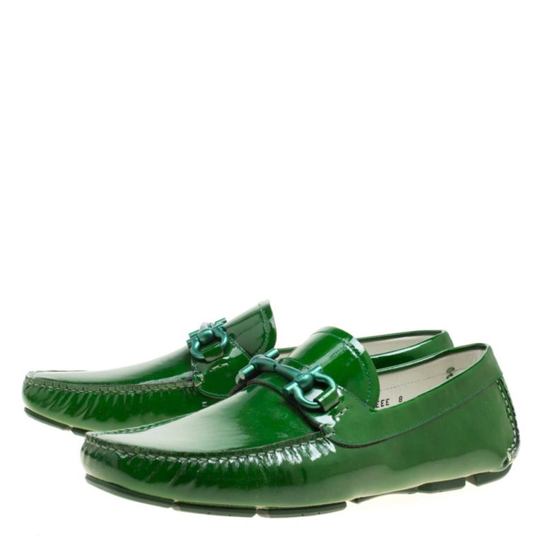Salvatore Ferragamo Green Patent Leather Parigi Gancini Driver Loafers ...