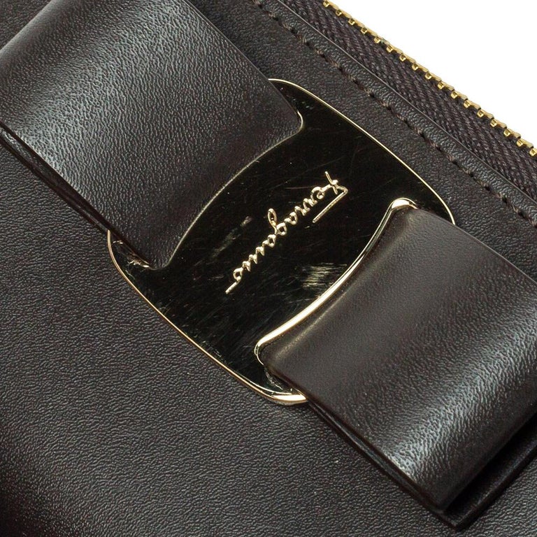 Salvatore Ferragamo Grey Leather Vara Bow Coin Purse at 1stDibs