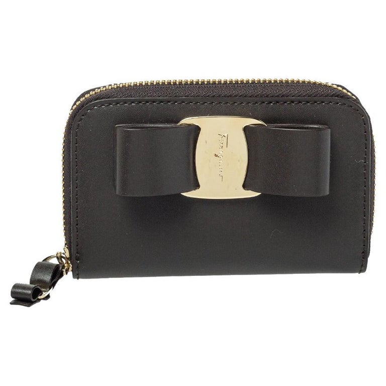 Salvatore Ferragamo Grey Leather Vara Bow Coin Purse at 1stDibs