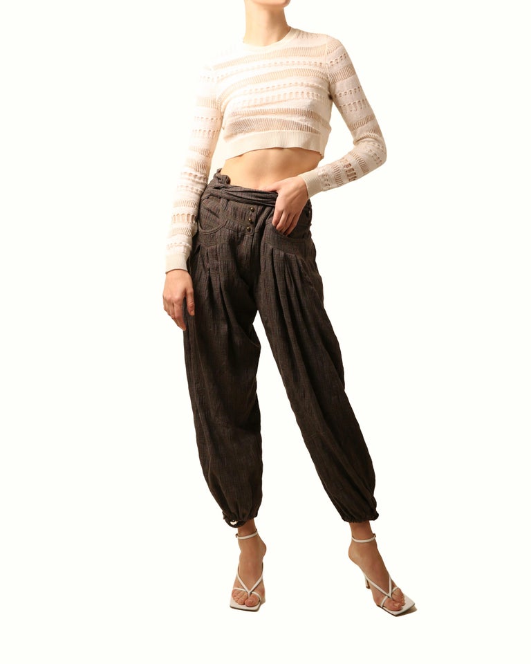 Salvatore Ferragamo ivory white ribbed cut out sheer cropped crop top ...