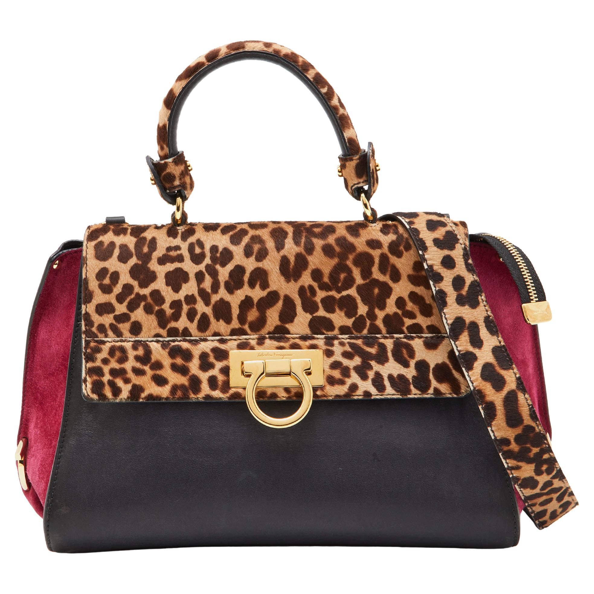 Salvatore Ferragamo Leather, Calfhair and Suede Medium Sofia Top Handle ...