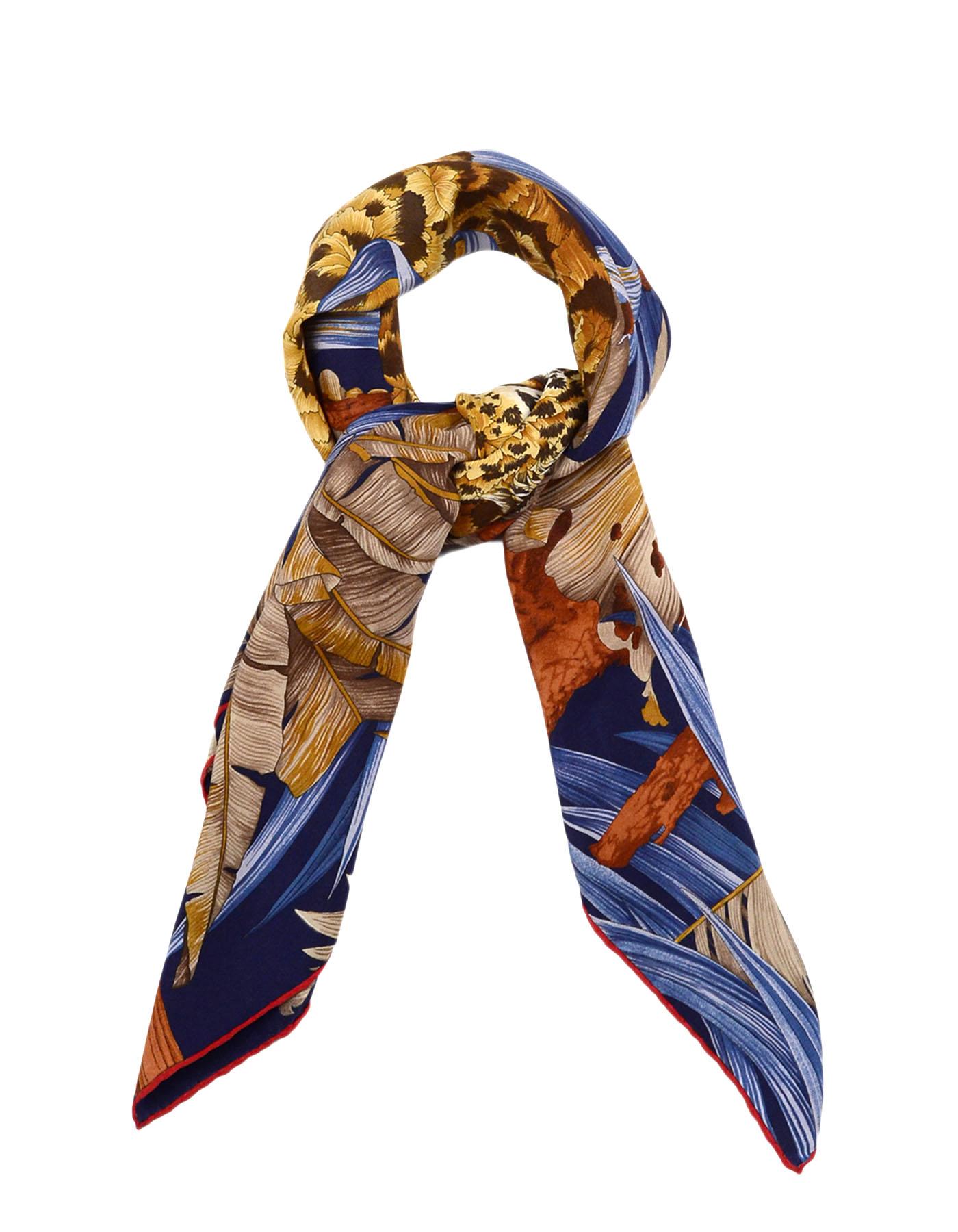 Salvatore Ferragamo Leopard Jungle Scene Silk Scarf 34" For Sale at 1stDibs