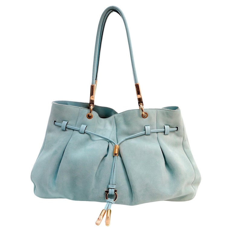 Salvatore Ferragamo Light Blue Suede Hobo For Sale at 1stDibs