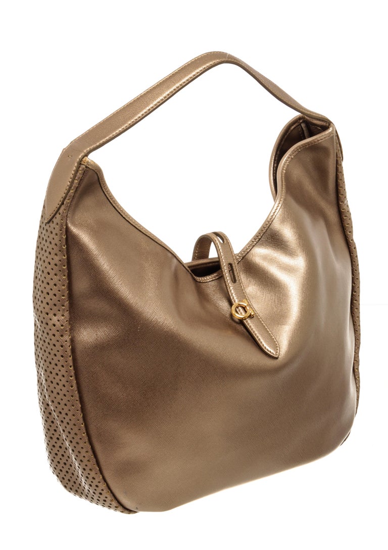 Salvatore Ferragamo Light Bronze Leather Perforated Hobo Bag For Sale ...