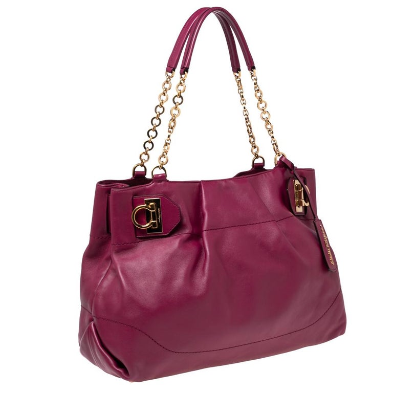 Salvatore Ferragamo Magenta Leather Lineage Shoulder Bag at 1stDibs