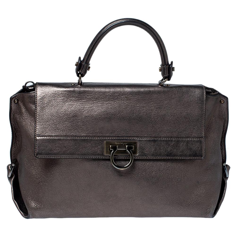 Salvatore Ferragamo Black Leather Gold Kelly Style Top Handle Mini Bag ...