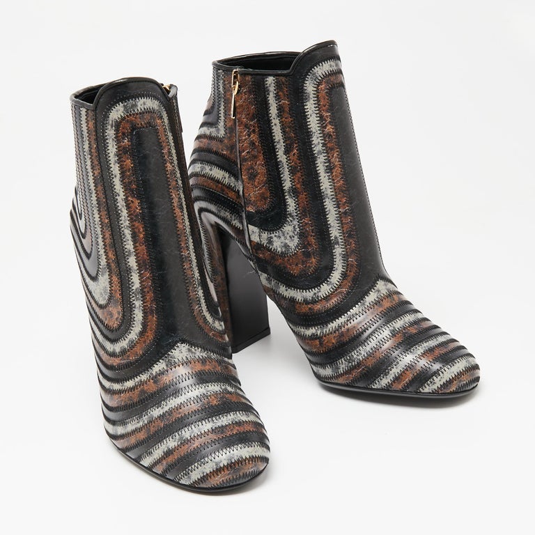 Salvatore Ferragamo Multicolor Leather Feeling Zig Zag Ankle Boots Size ...