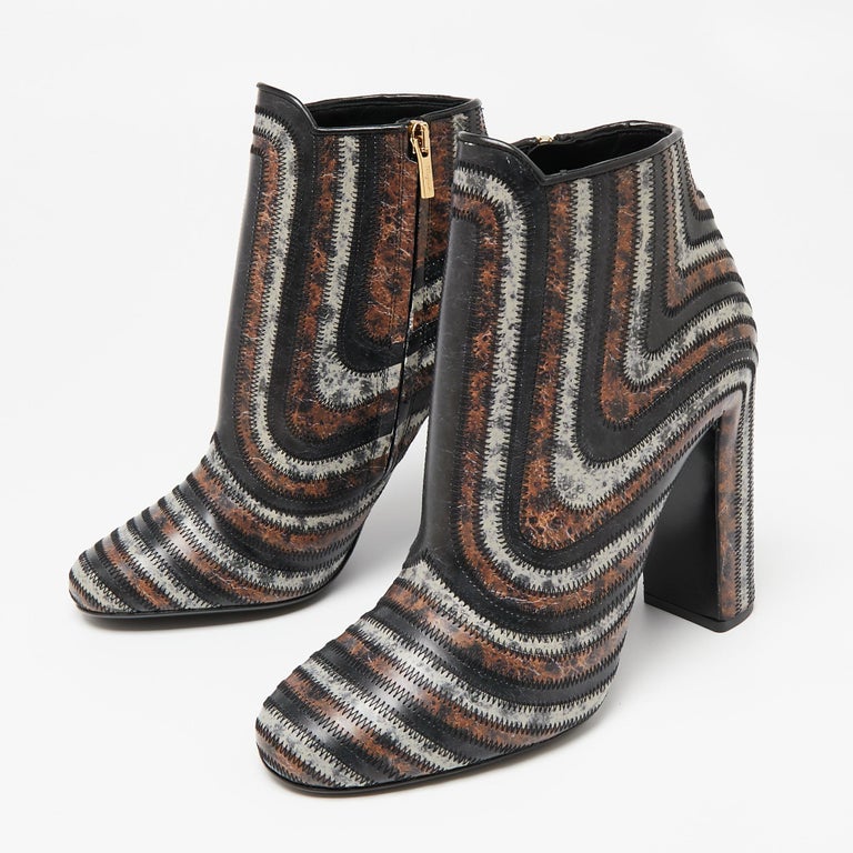 Salvatore Ferragamo Multicolor Leather Feeling Zig Zag Ankle Boots Size ...