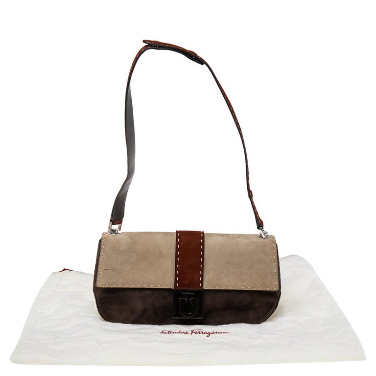 Salvatore Ferragamo Multicolor Suede and Leather Shoulder Bag For Sale ...