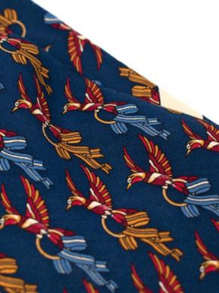 Salvatore Ferragamo Navy Blue Hummingbird Motif Silk Twill Tie For Sale ...