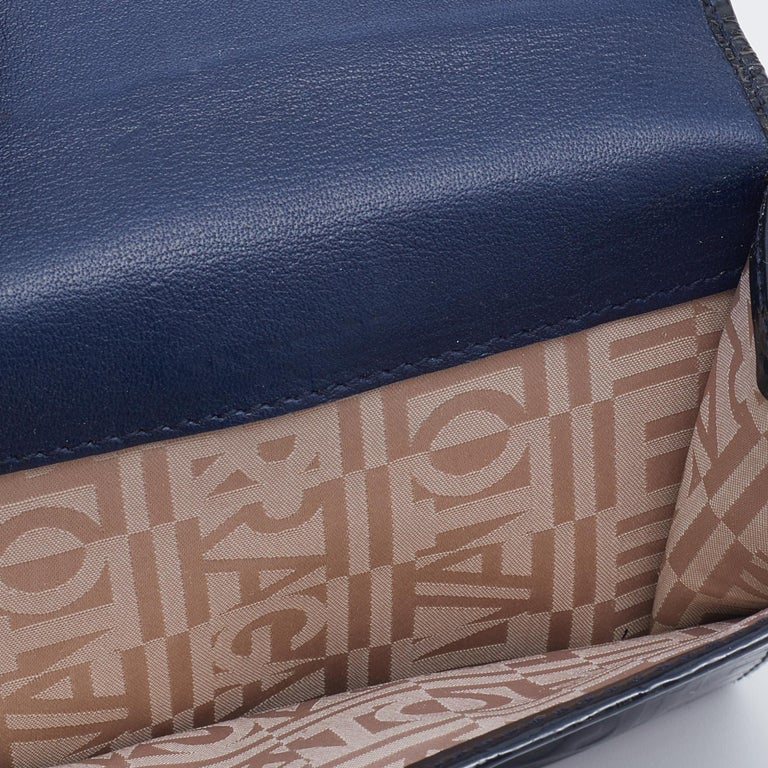 Salvatore Ferragamo Navy Blue Logo Embossed Patent Leather Gancini ...