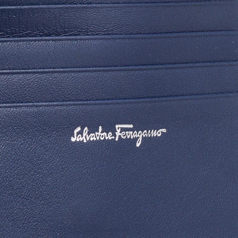 Salvatore Ferragamo Navy Blue Logo Embossed Patent Leather Gancini ...