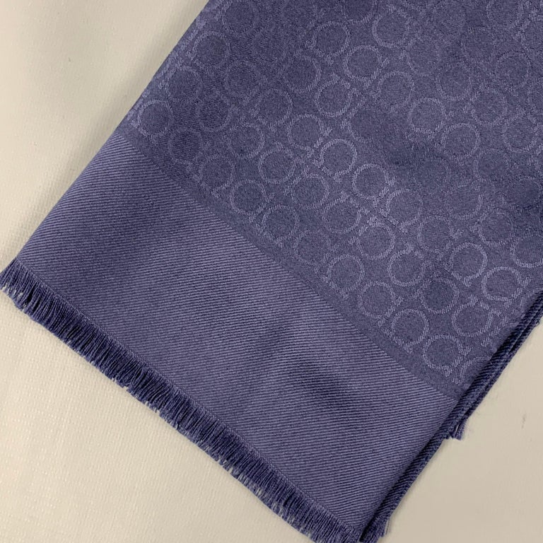 SALVATORE FERRAGAMO Navy Logo Silk Wool Jacquard Scarf For Sale at 1stDibs