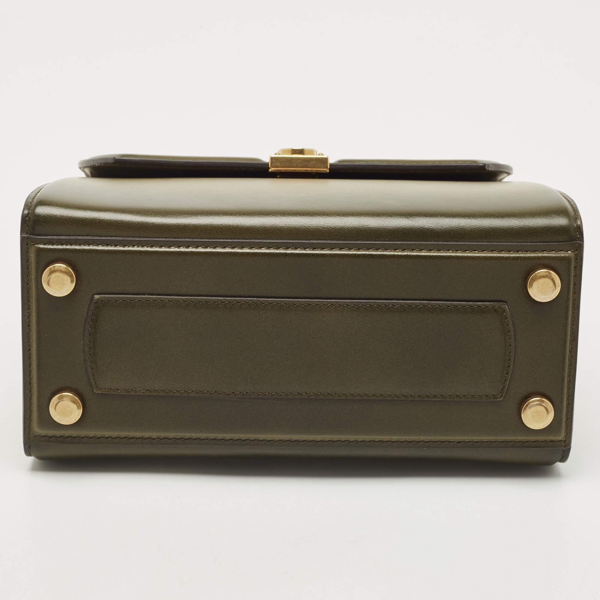 Salvatore Ferragamo Olive Green Leather Medium Boxyz Top Handle Bag For ...