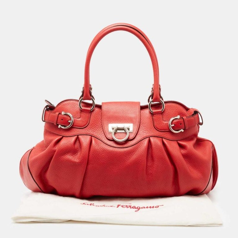 Salvatore Ferragamo Red Lipstick Leather Marisa Satchel For Sale at 1stDibs