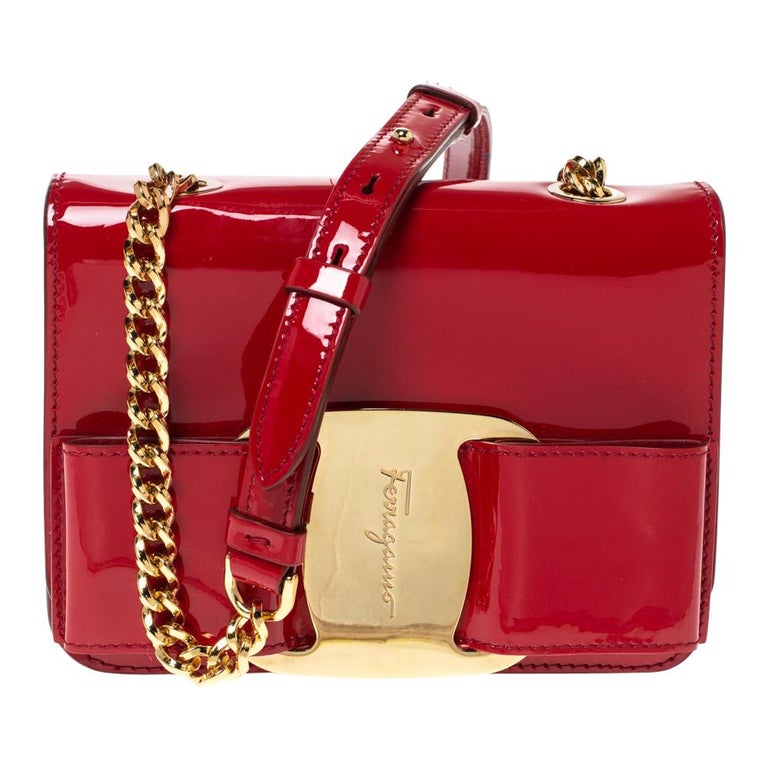 Salvatore Ferragamo Red Patent Leather Bow Crossbody Bag at 1stDibs ...