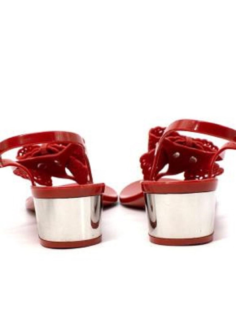 Salvatore Ferragamo Red Rubber Bow Block Heeled Sandals For Sale at 1stDibs
