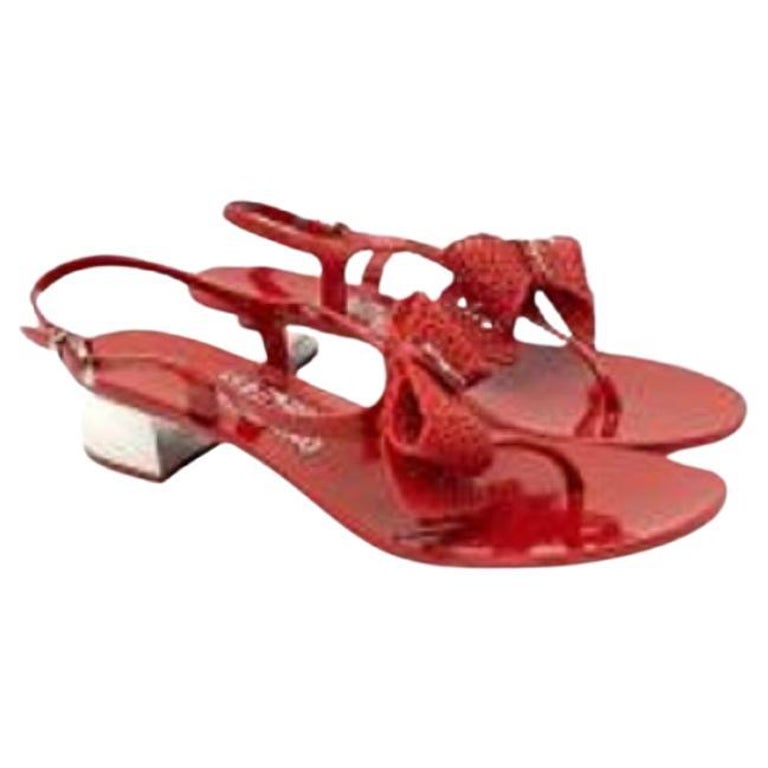 Salvatore Ferragamo Red Rubber Bow Block Heeled Sandals For Sale at 1stDibs