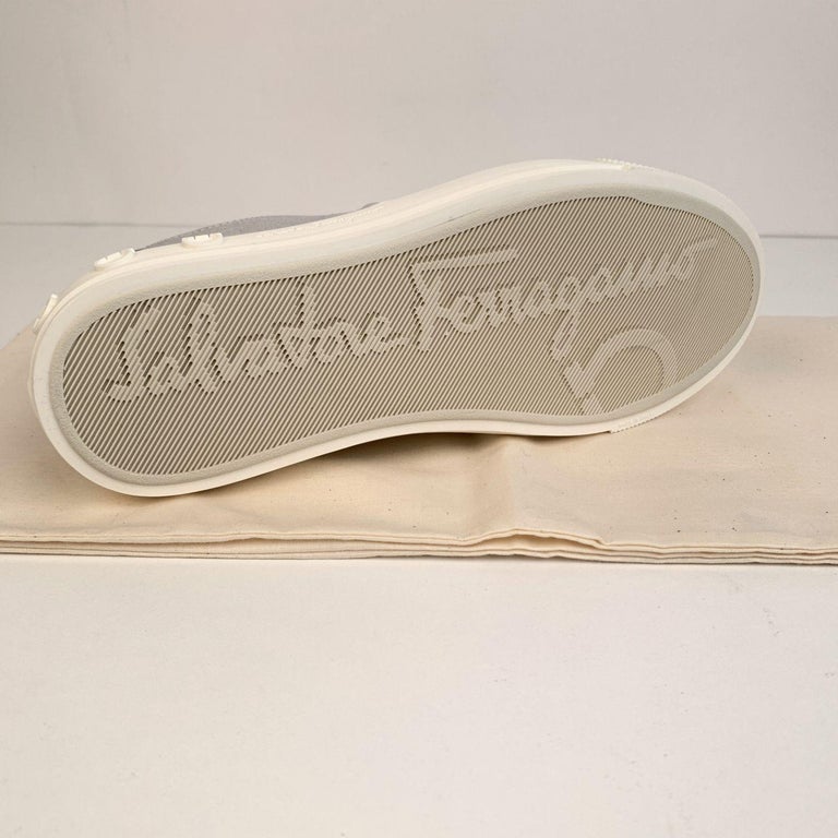 Salvatore Ferragamo Silver Leather Borg Sneakers Size US 7C EU 37.5 For ...