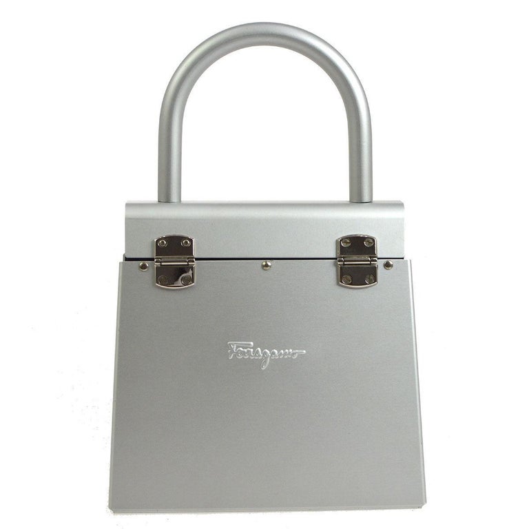 Salvatore Ferragamo Silver Metal Kelly Style Evening Mini Top Handle ...