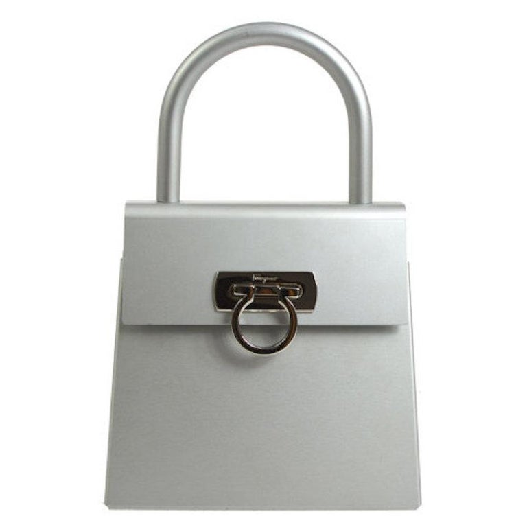 Salvatore Ferragamo Silver Metal Kelly Style Evening Mini Top Handle ...
