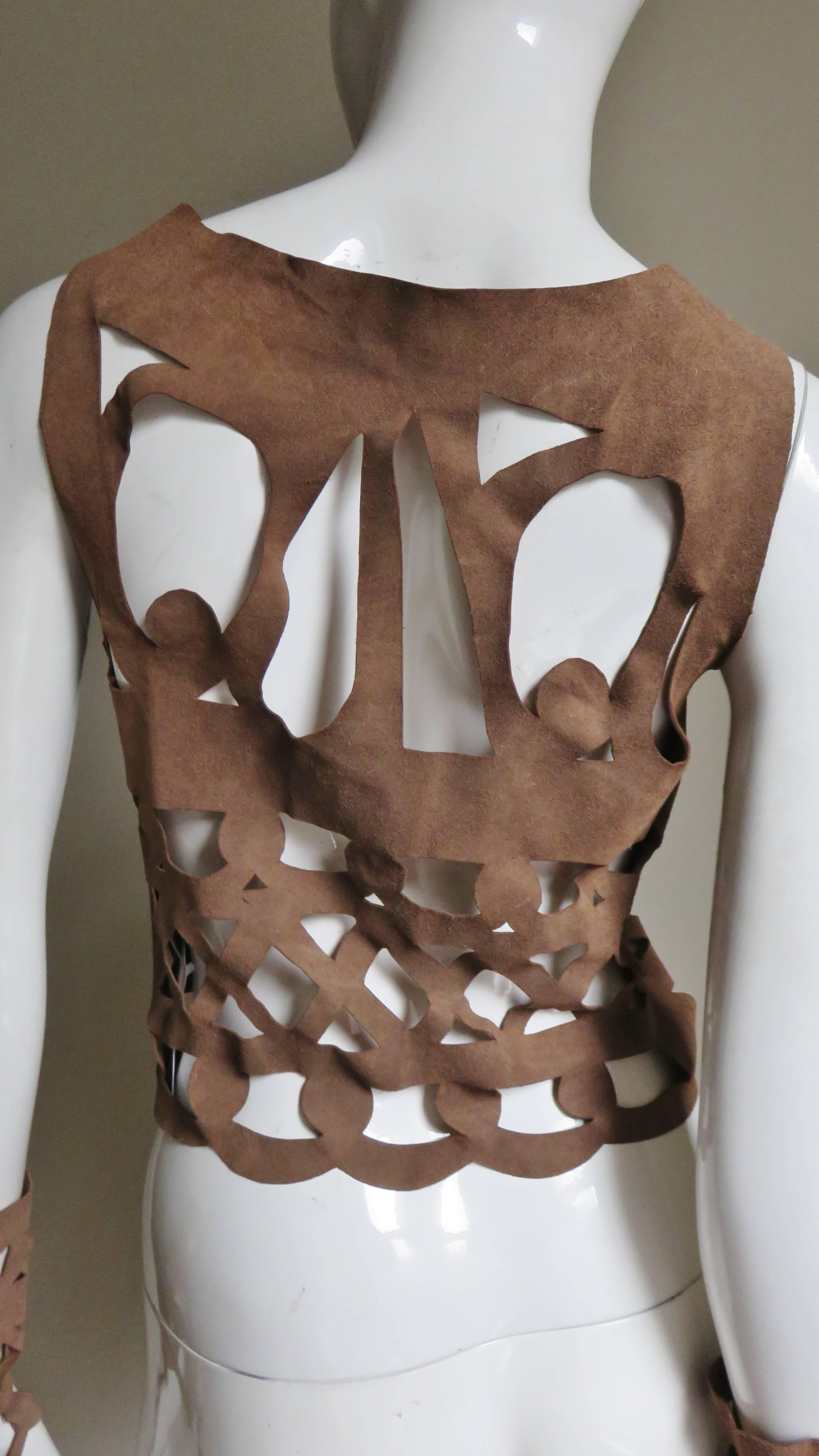 Salvatore Ferragamo Suede Cut out Top and Cuffs 1980s at 1stDibs ...