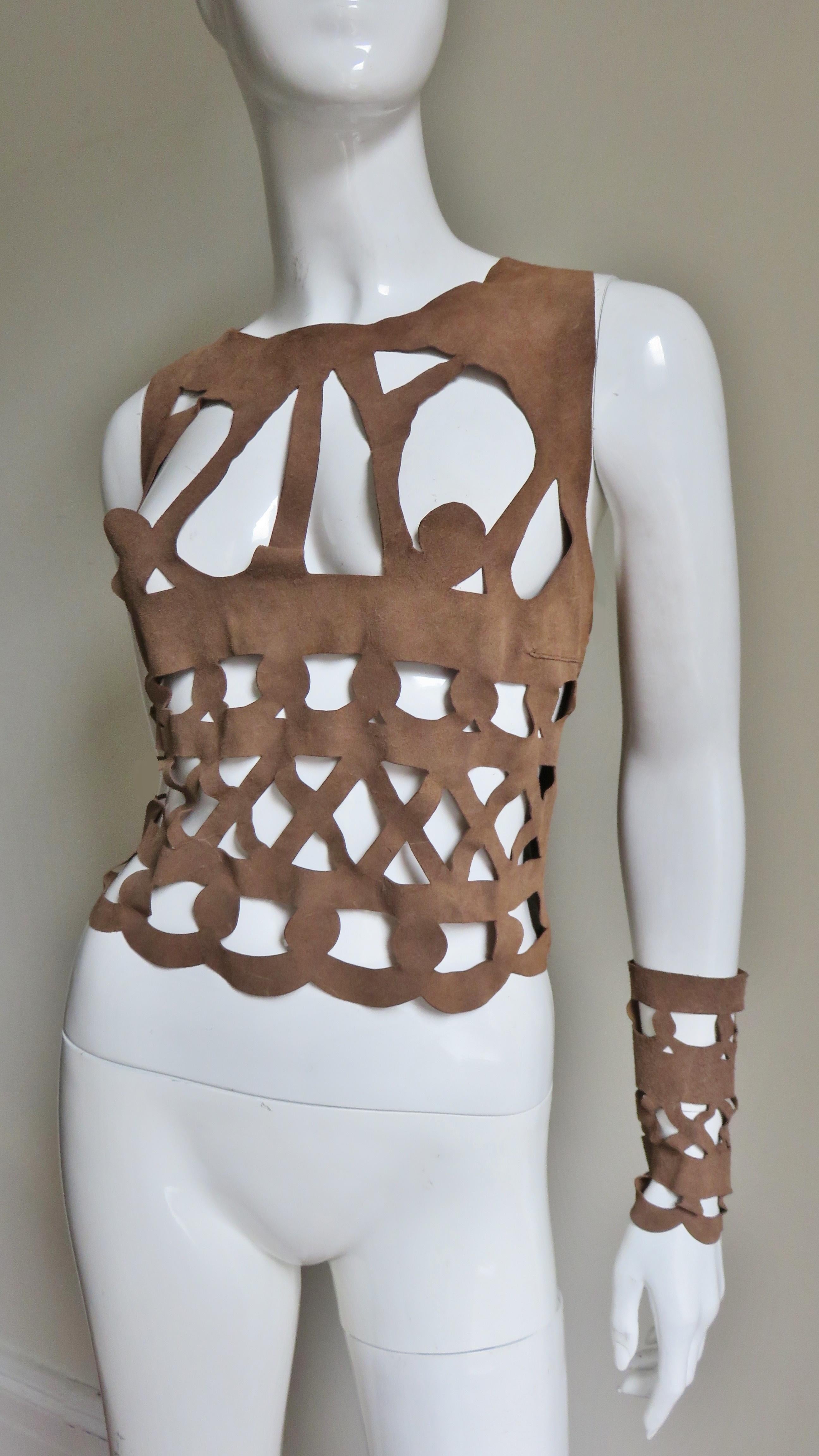 Salvatore Ferragamo Suede Cut out Top and Cuffs 1980s at 1stDibs ...