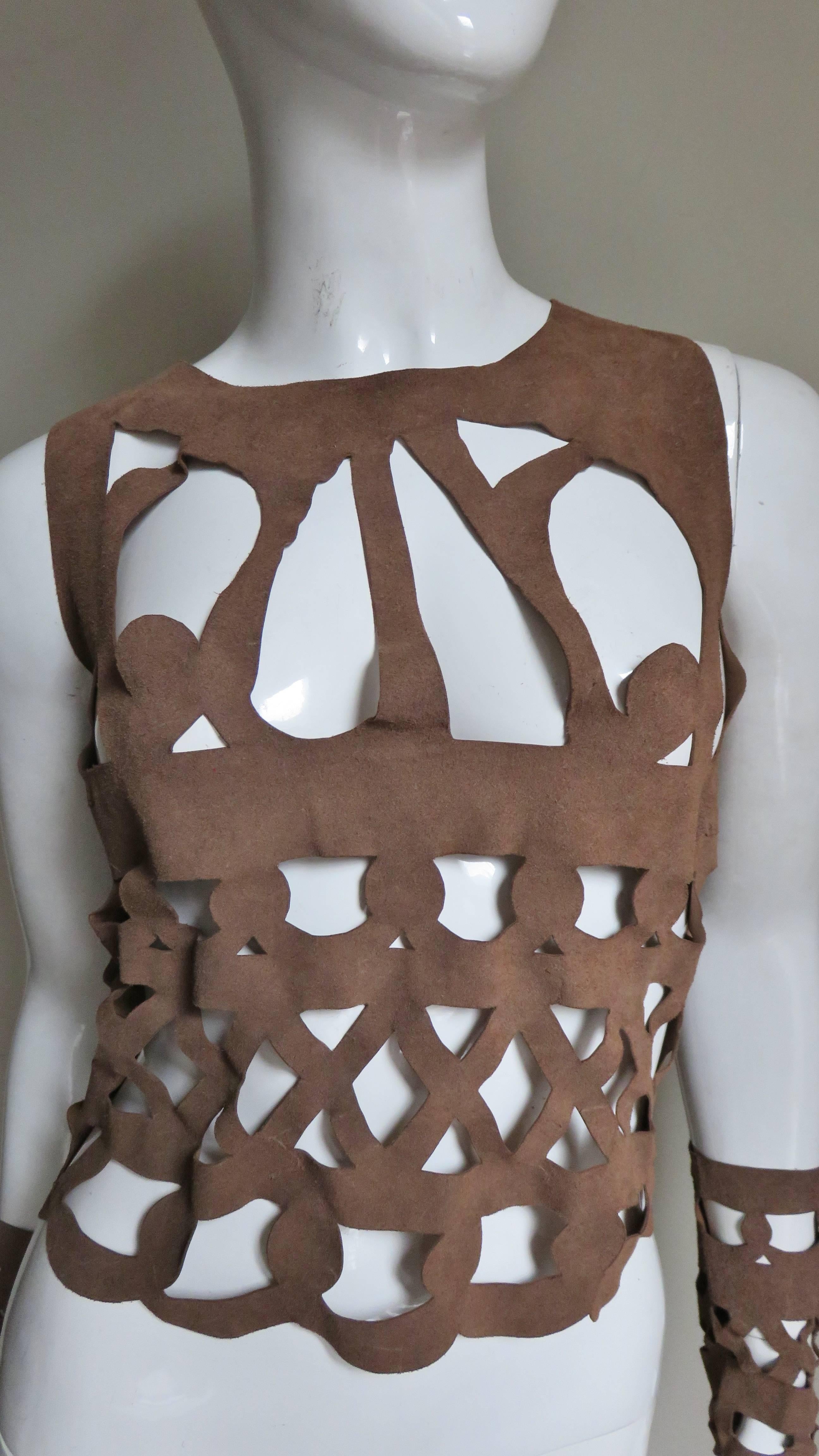 Salvatore Ferragamo Suede Cut out Top and Cuffs 1980s at 1stDibs ...