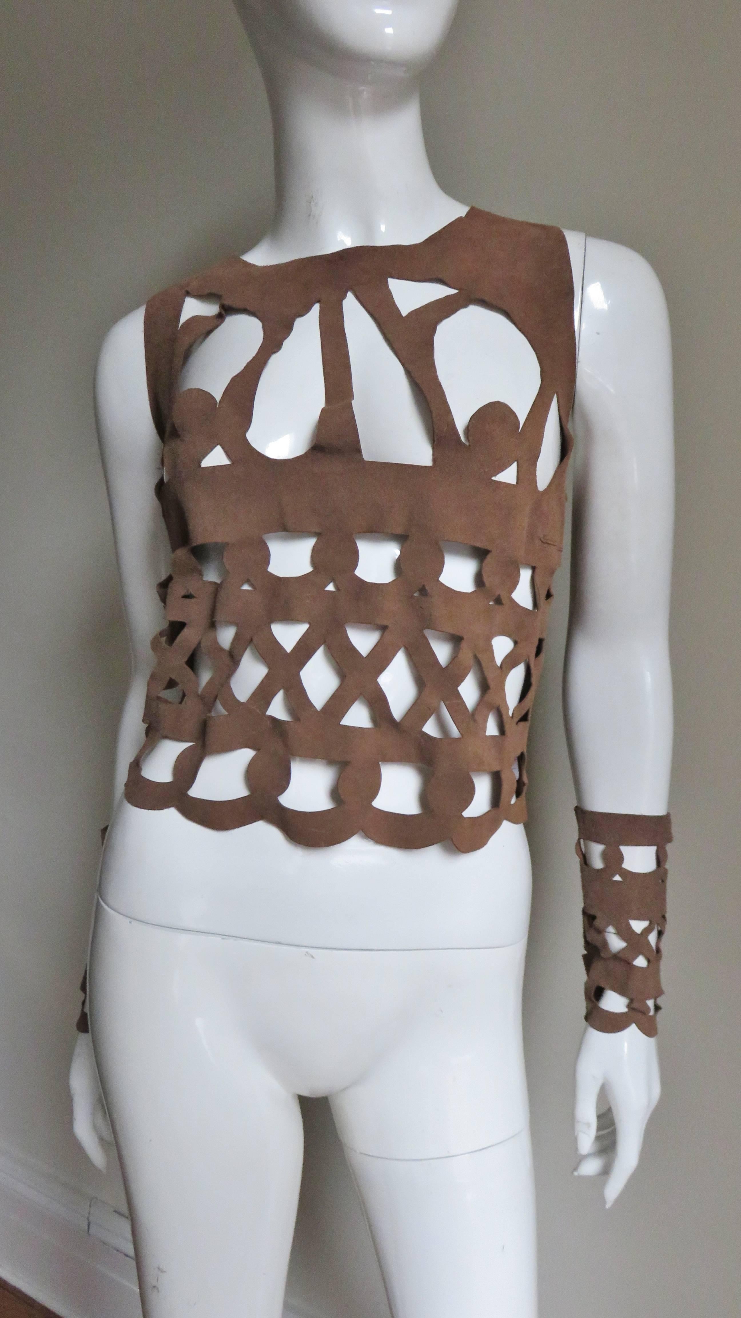 Salvatore Ferragamo Suede Cut out Top and Cuffs 1980s at 1stDibs ...