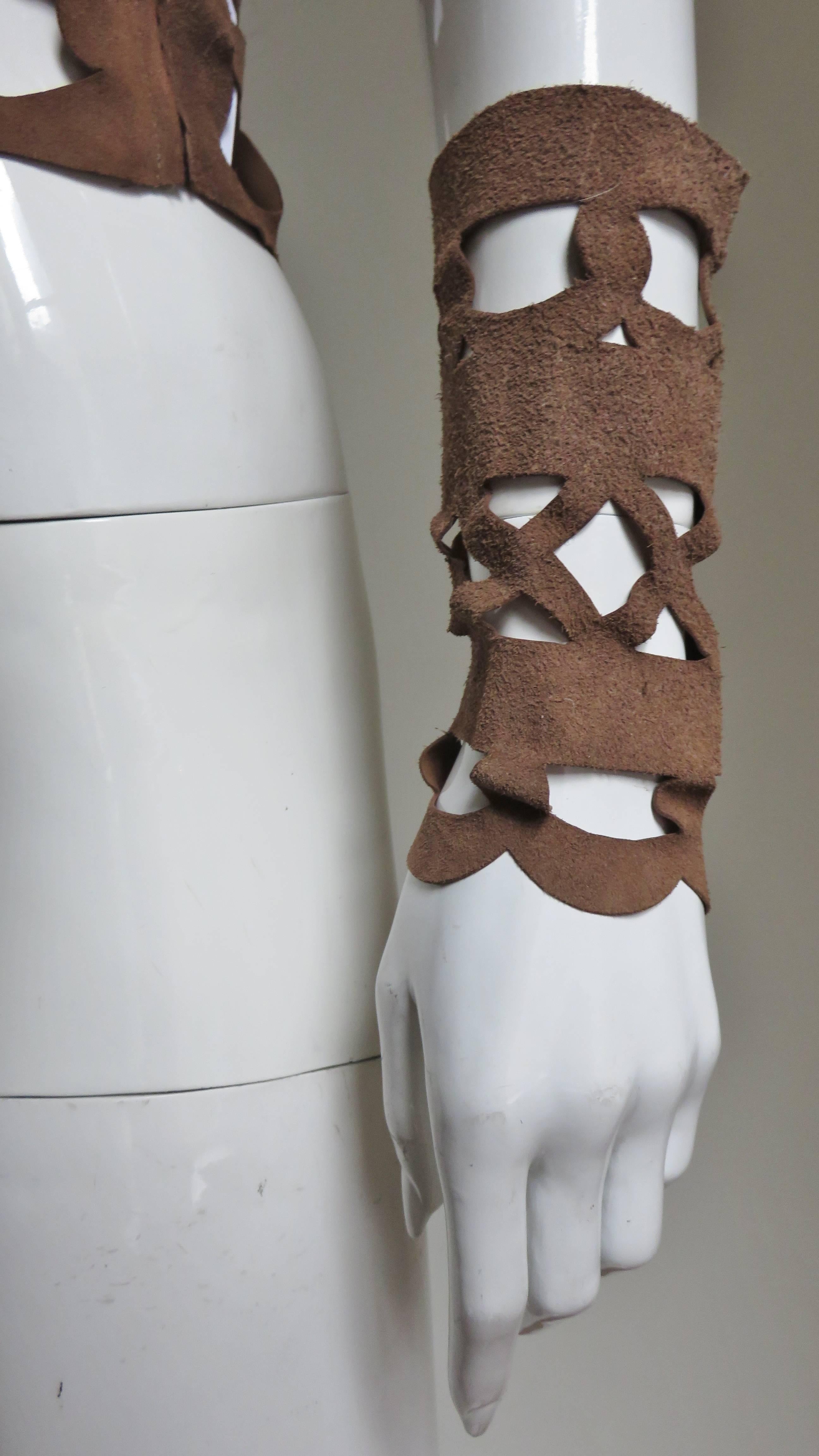 Salvatore Ferragamo Suede Cut out Top and Cuffs 1980s at 1stDibs ...