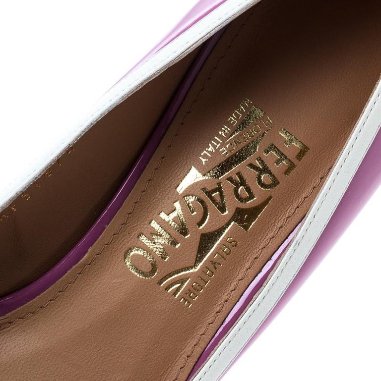 Salvatore Ferragamo Tricolor Patent Leather Gwen Block Heel Pumps Size ...