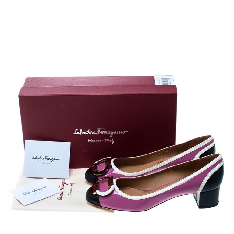 Salvatore Ferragamo Tricolor Patent Leather Gwen Block Heel Pumps Size ...