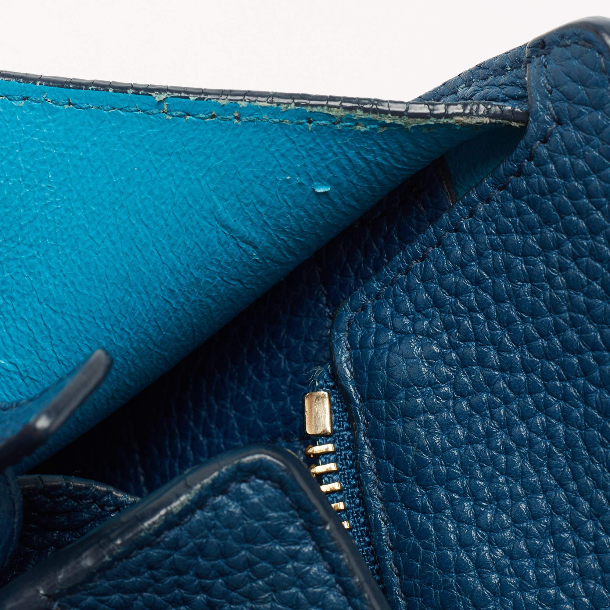 Salvatore Ferragamo Two Tone Blue Leather Small Amy Tote For Sale at ...