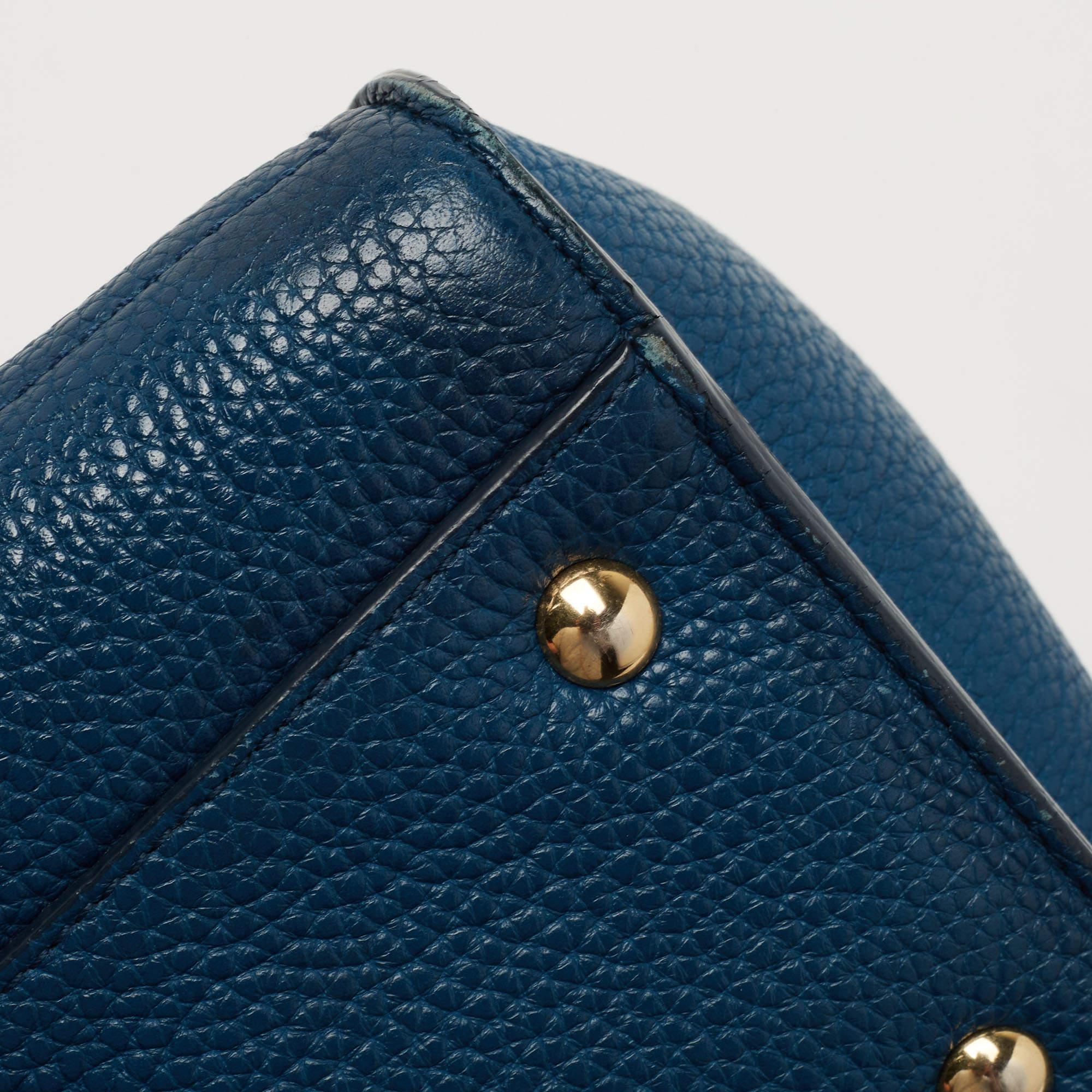 Salvatore Ferragamo Two Tone Blue Leather Small Amy Tote For Sale at ...