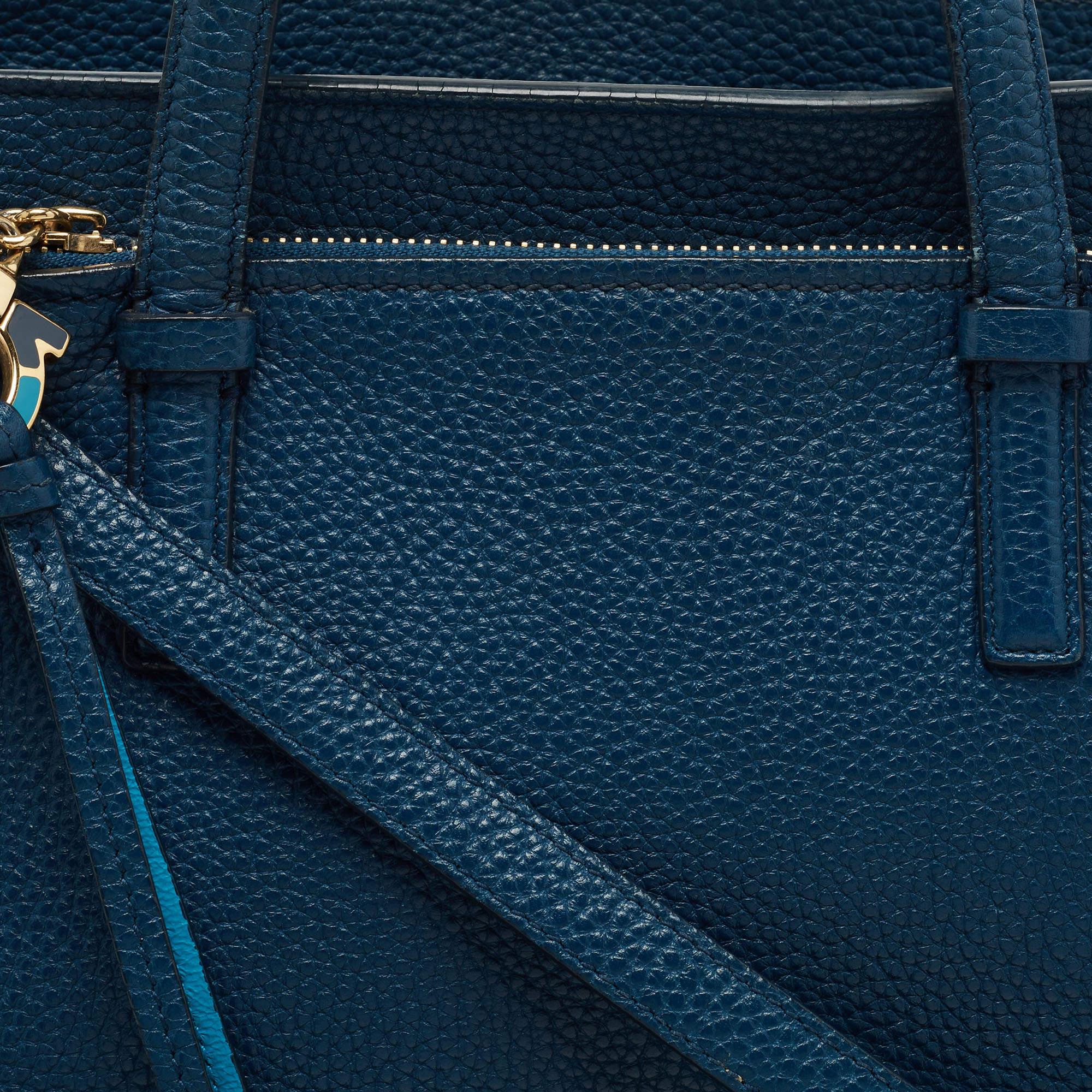 Salvatore Ferragamo Two Tone Blue Leather Small Amy Tote For Sale at ...